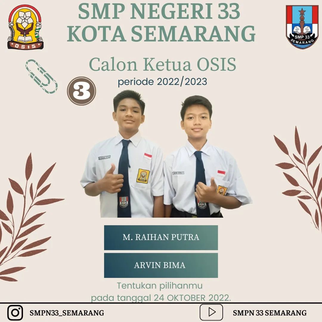 Kandidat Calon Ketua dan Wakil Ketua OSIS SMP Negeri 33 Semarang